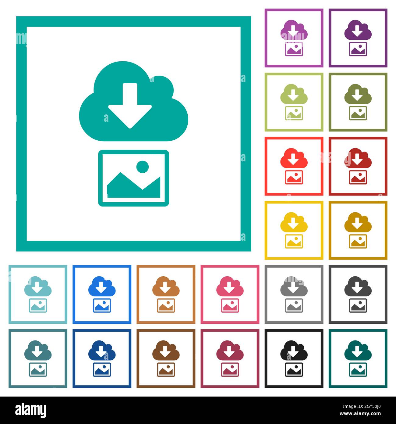 Download Image From Cloud Solid Flat Color Icons With Quadrant Frames