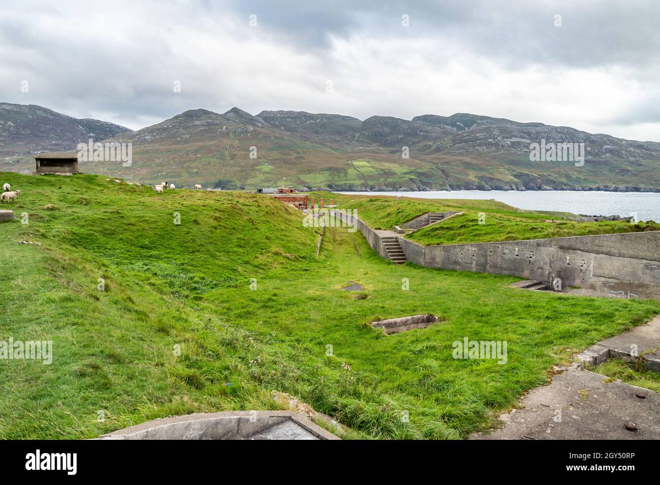 The ruins of Lenan Head fort at the north coast of County Donegal ...