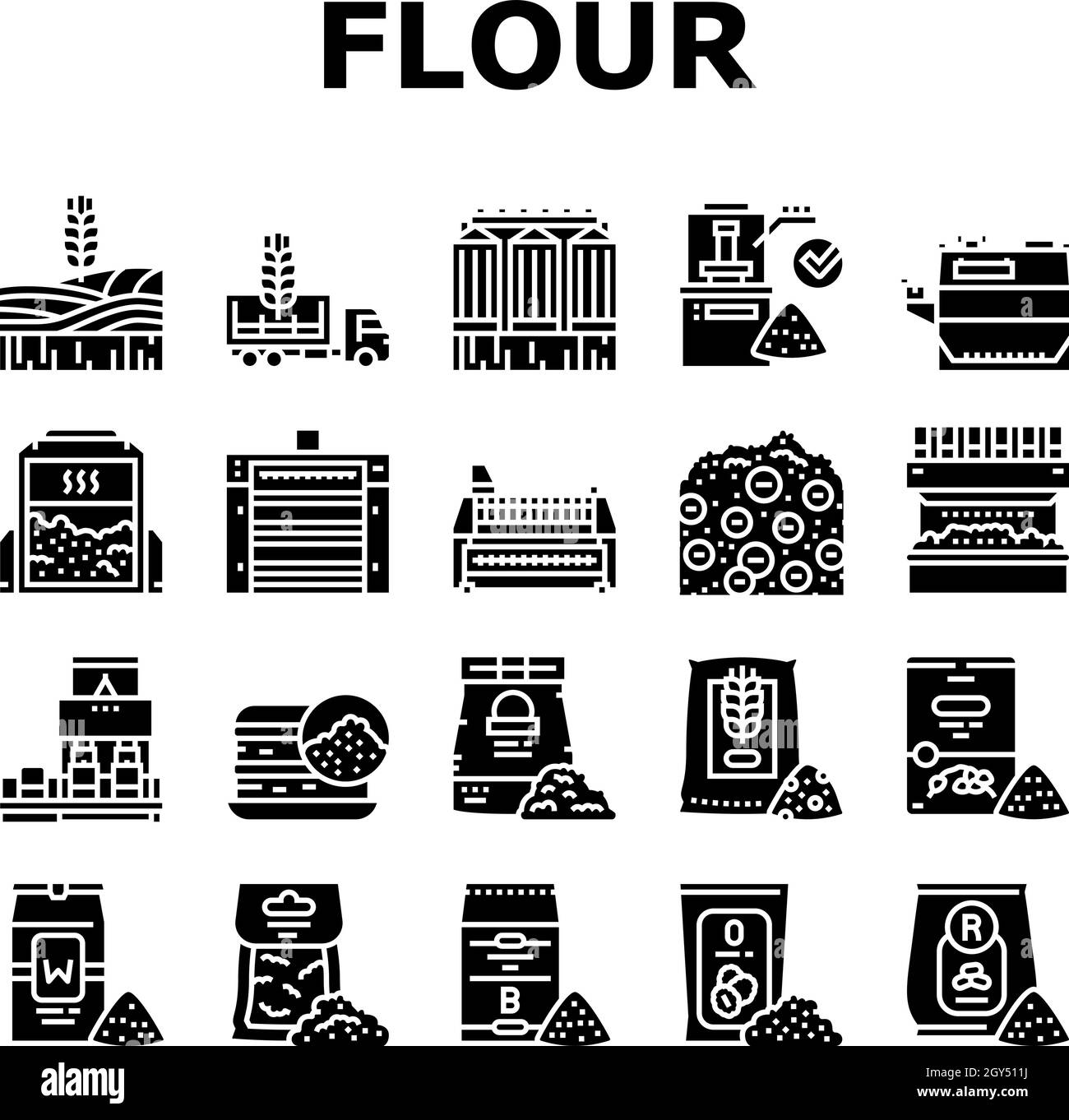 Flour Factory Industry Production Icons Set Vector Stock Vector Image ...