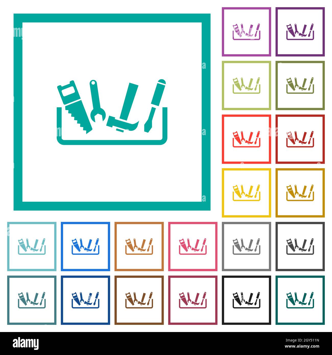 Toolbox flat color icons with quadrant frames on white background Stock ...