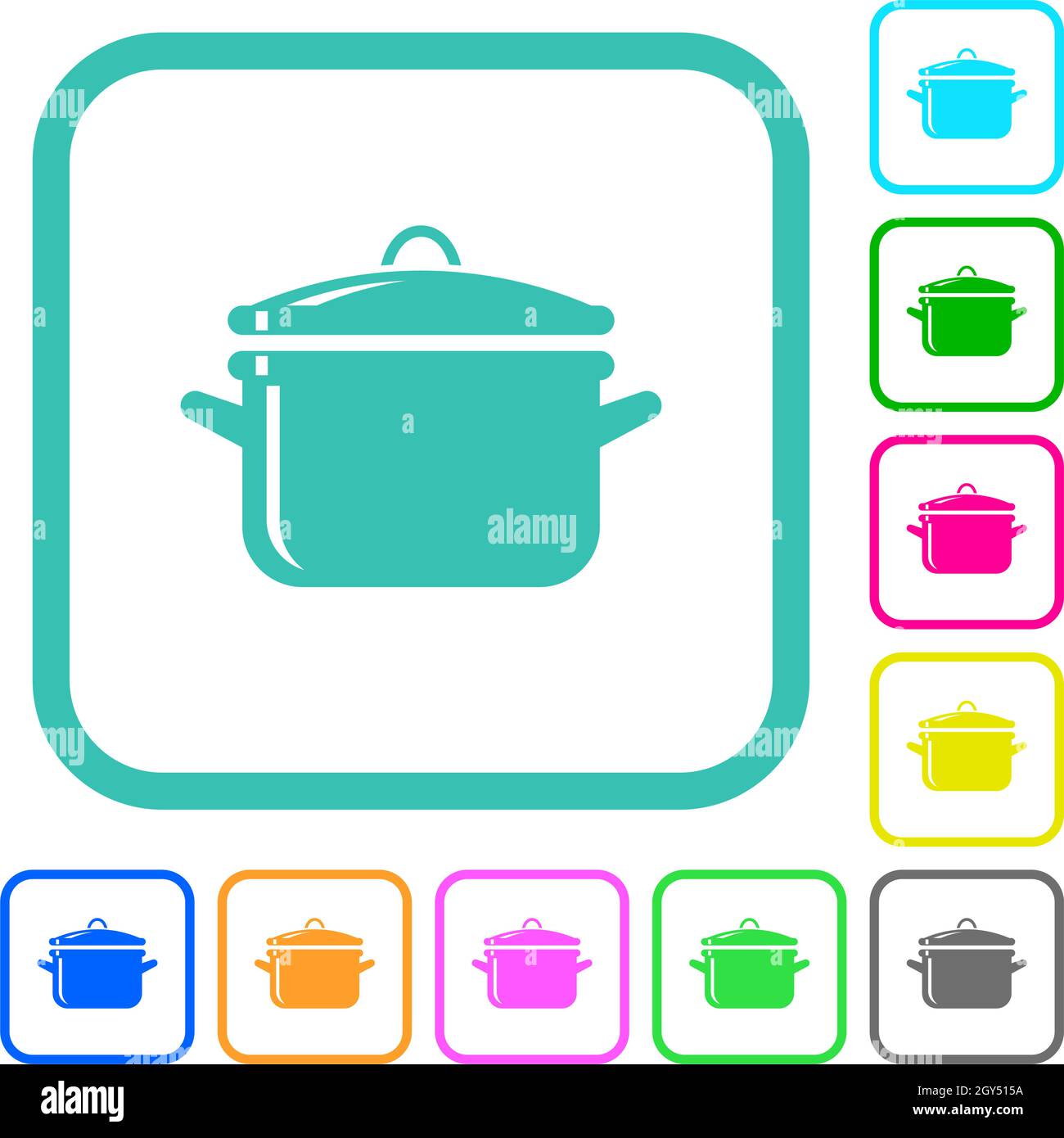 Glossy pot with lid vivid colored flat icons in curved borders on white ...