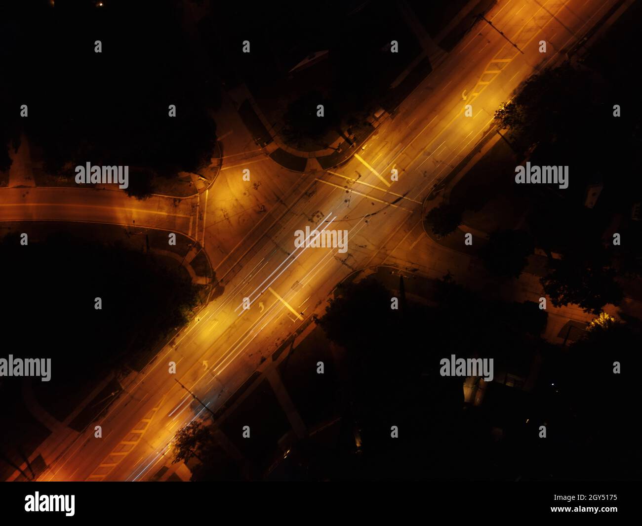 Aerial view of an empty highway at night Stock Photo - Alamy