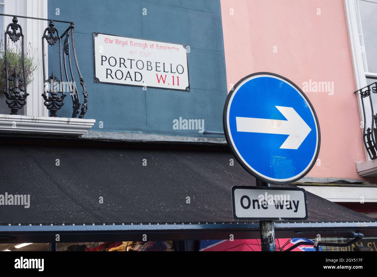 Closeup of Portobello Road street sign, Royal Borough of Kensington and ...