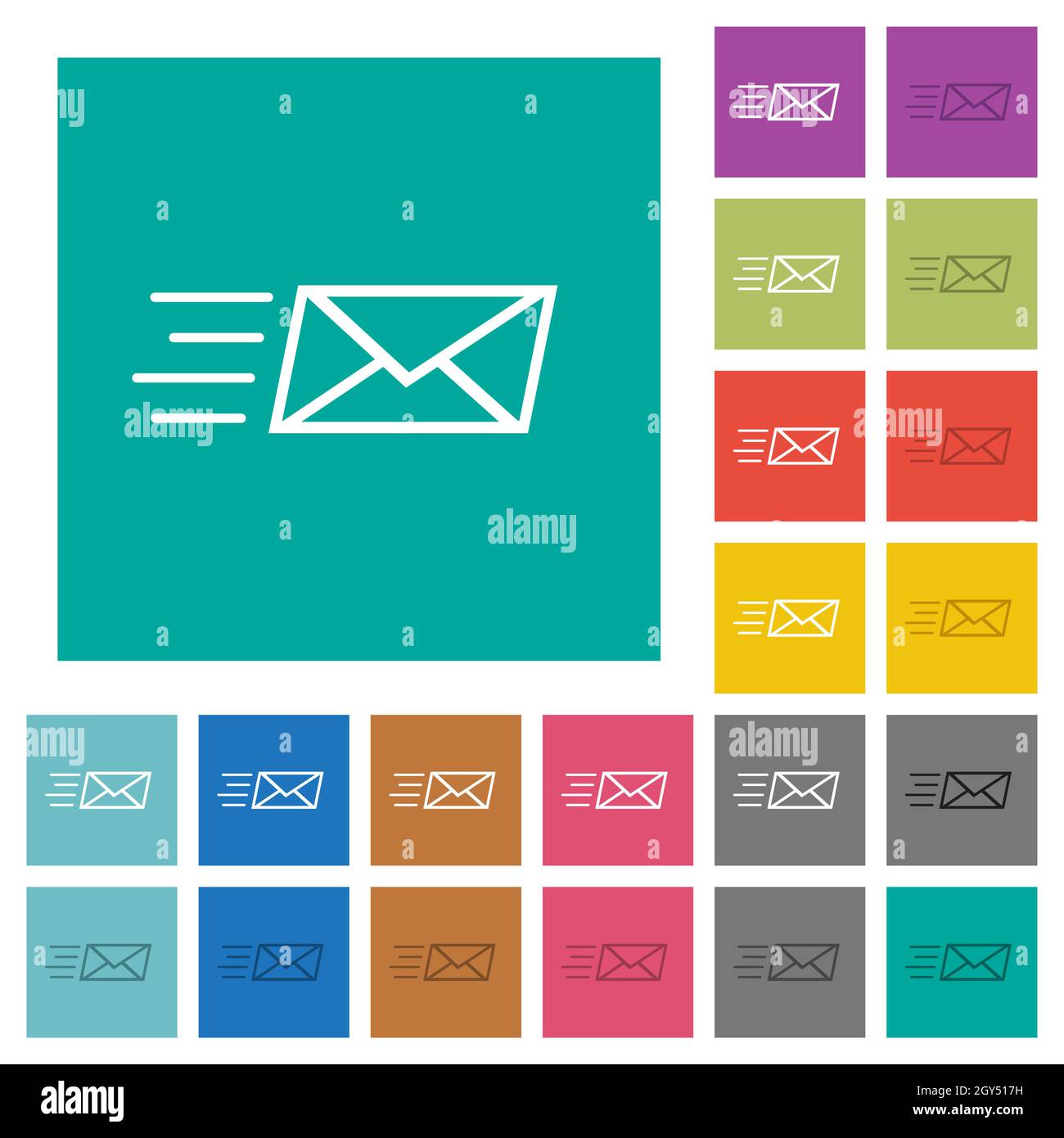Sending express mail outline multi colored flat icons on plain square ...