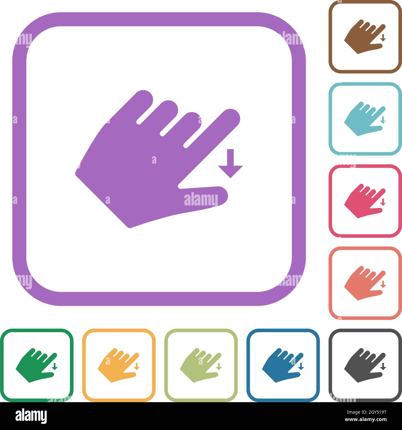 Left handed move down gesture simple icons in color rounded square ...