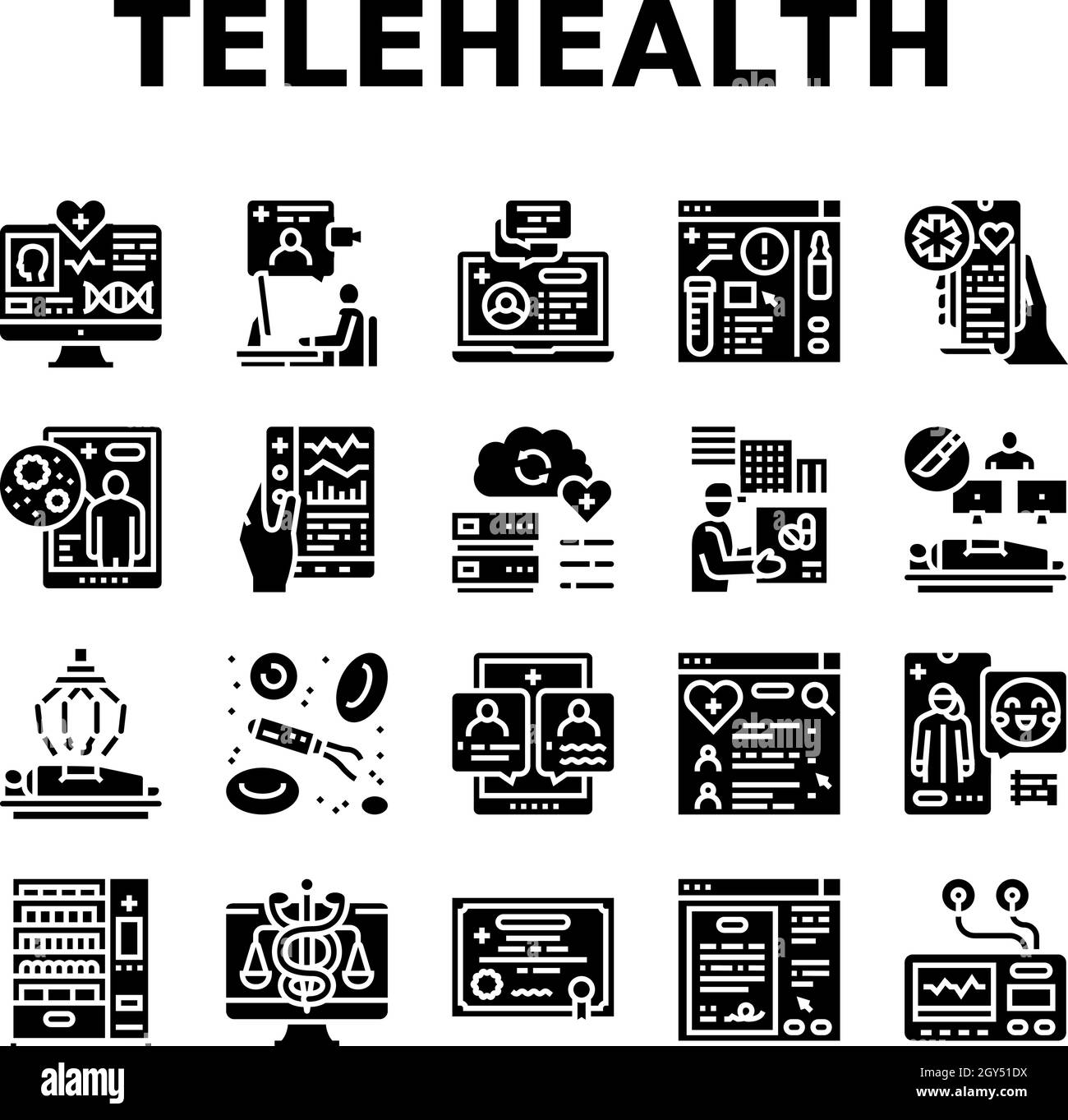 Telehealth Medicine Treatment Icons Set Vector Stock Vector Image & Art ...