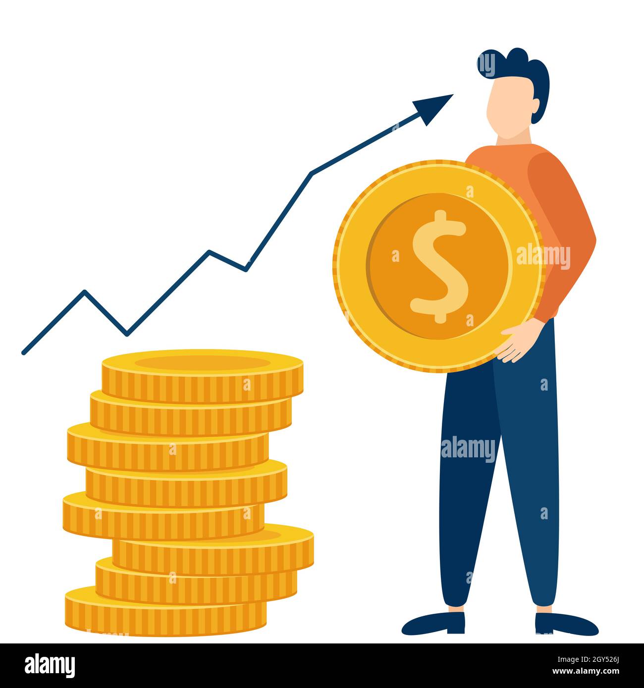 Capital increase, profit concept. A man with a gold coin in his hands ...