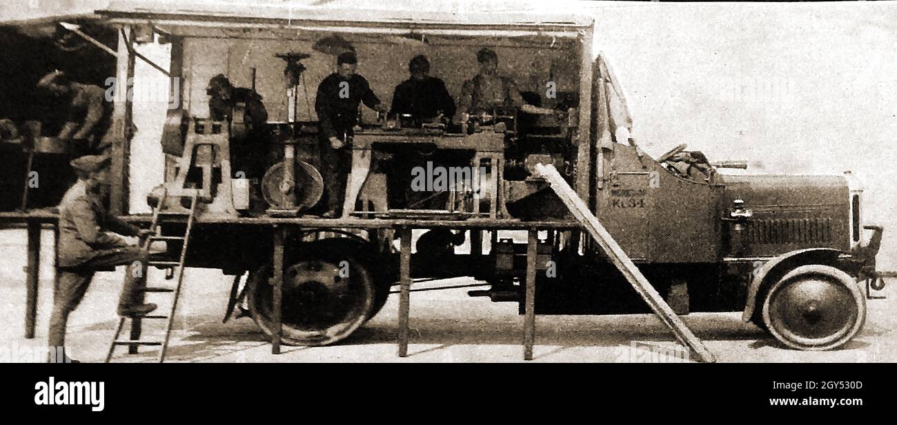 WWI - British army repair wagon with lathe, forge, emery tool grinder ...