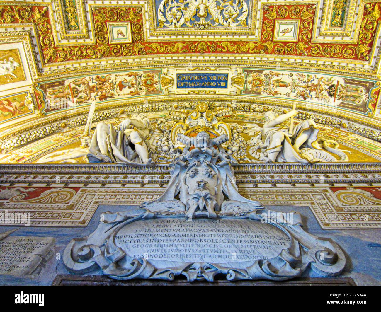 Details on the wall and ceiling of the Vatican Museum in Vatican City ...