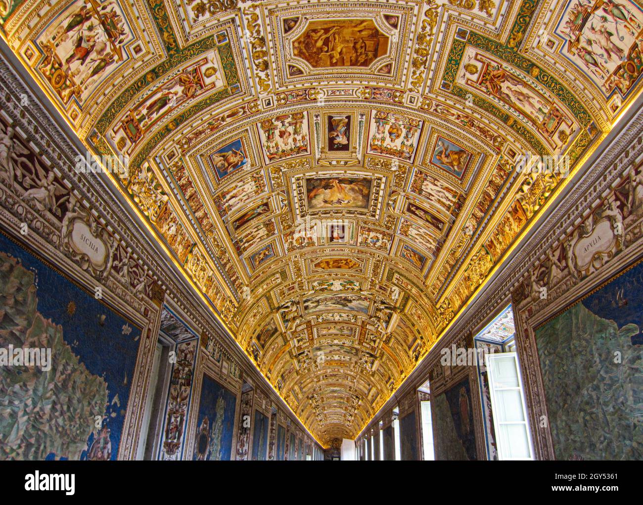 Details on the wall and ceiling of the Vatican Museum in Vatican City ...