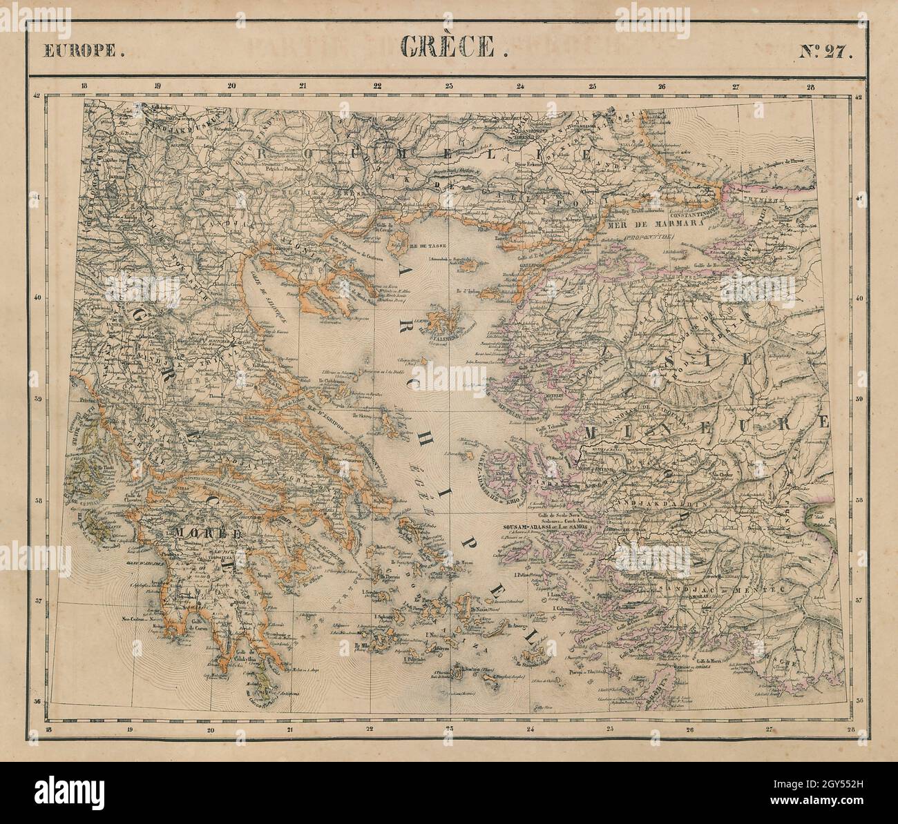 Europe. Grèce #27 Greece, Aegean & western Turkey. VANDERMAELEN 1827 ...