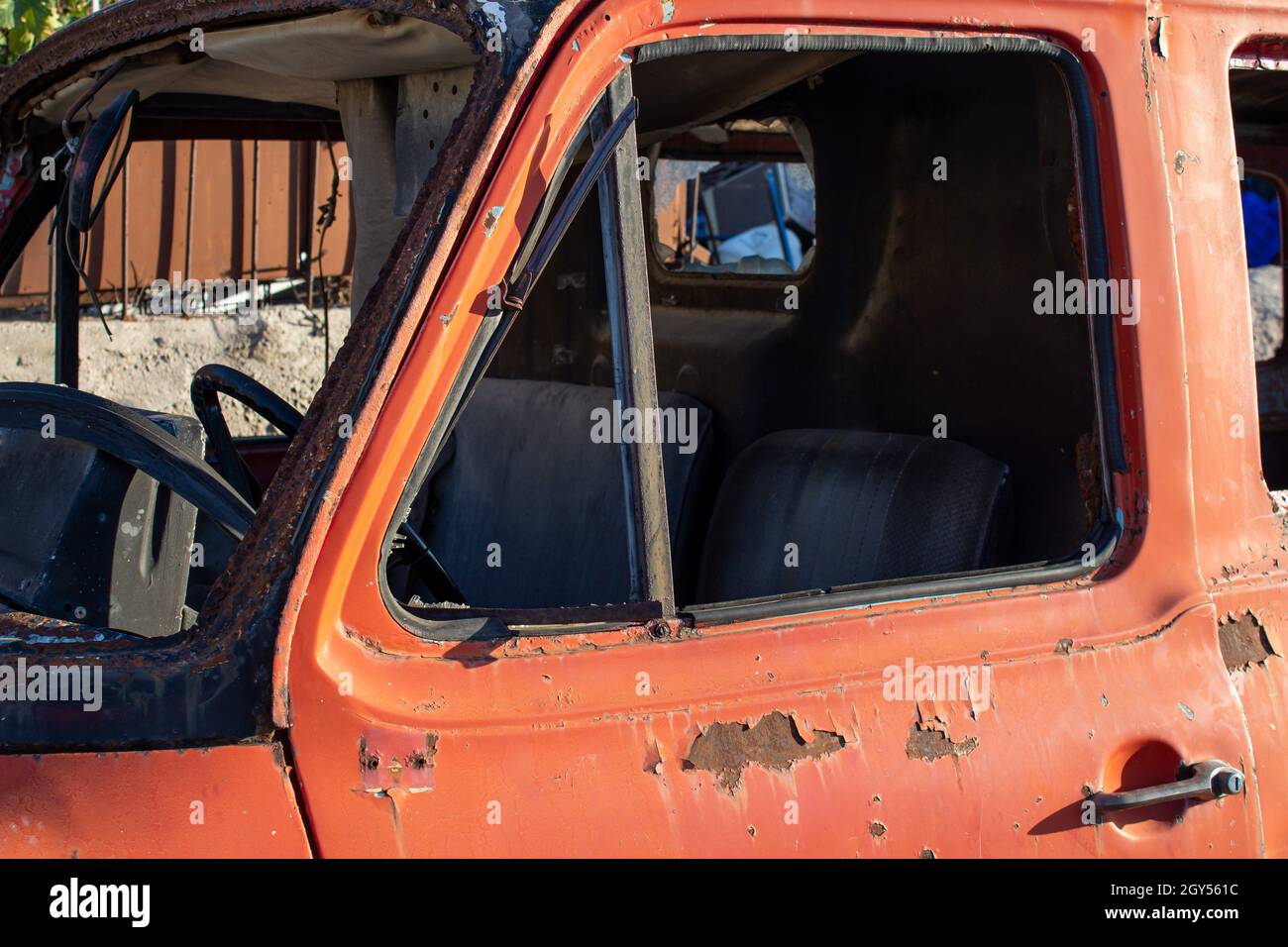 Old abandoned car. Detail of old rusty car part Stock Photo - Alamy