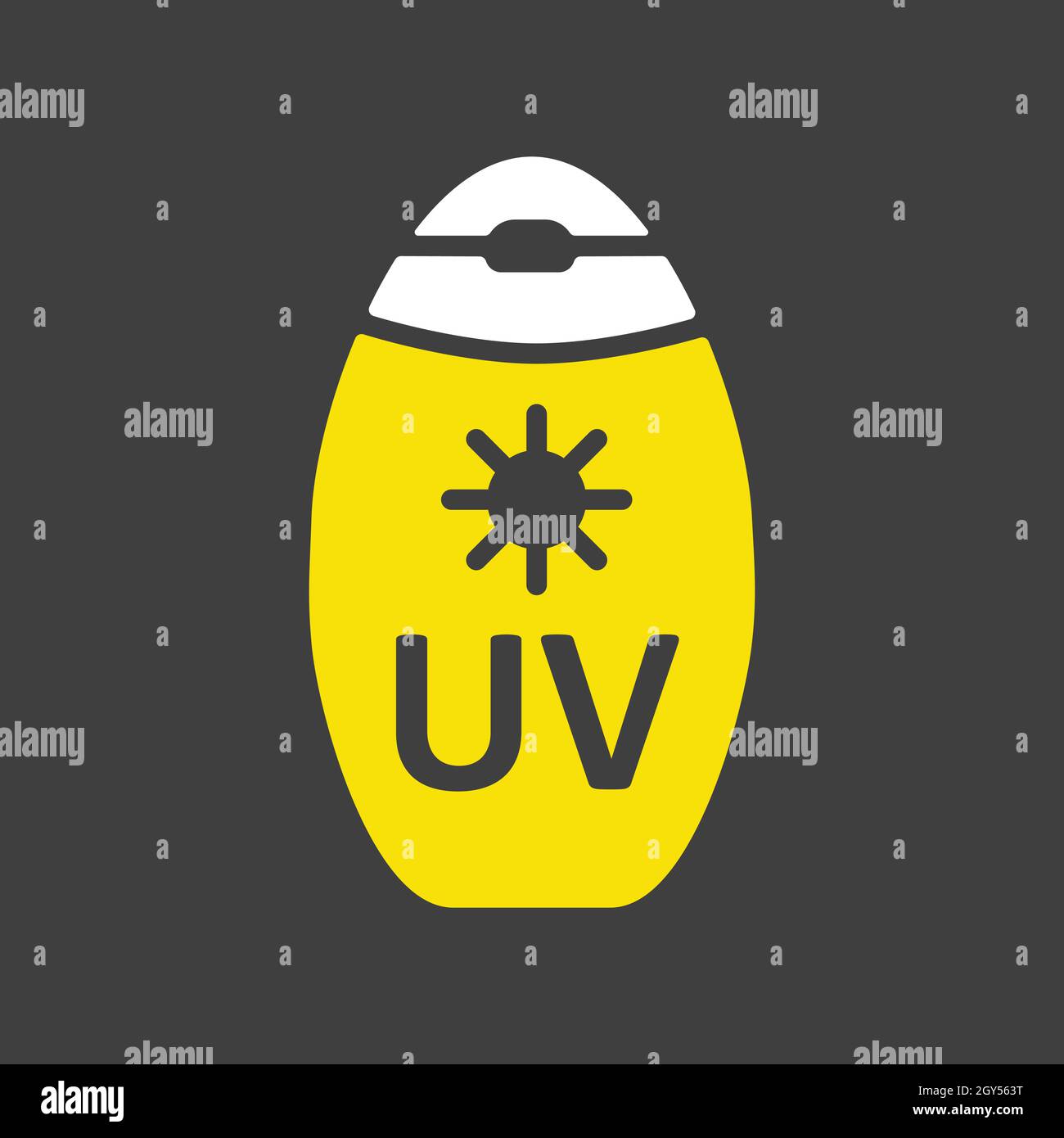Sunscreen cream flat vector glyph icon on dark background. Summer sign ...