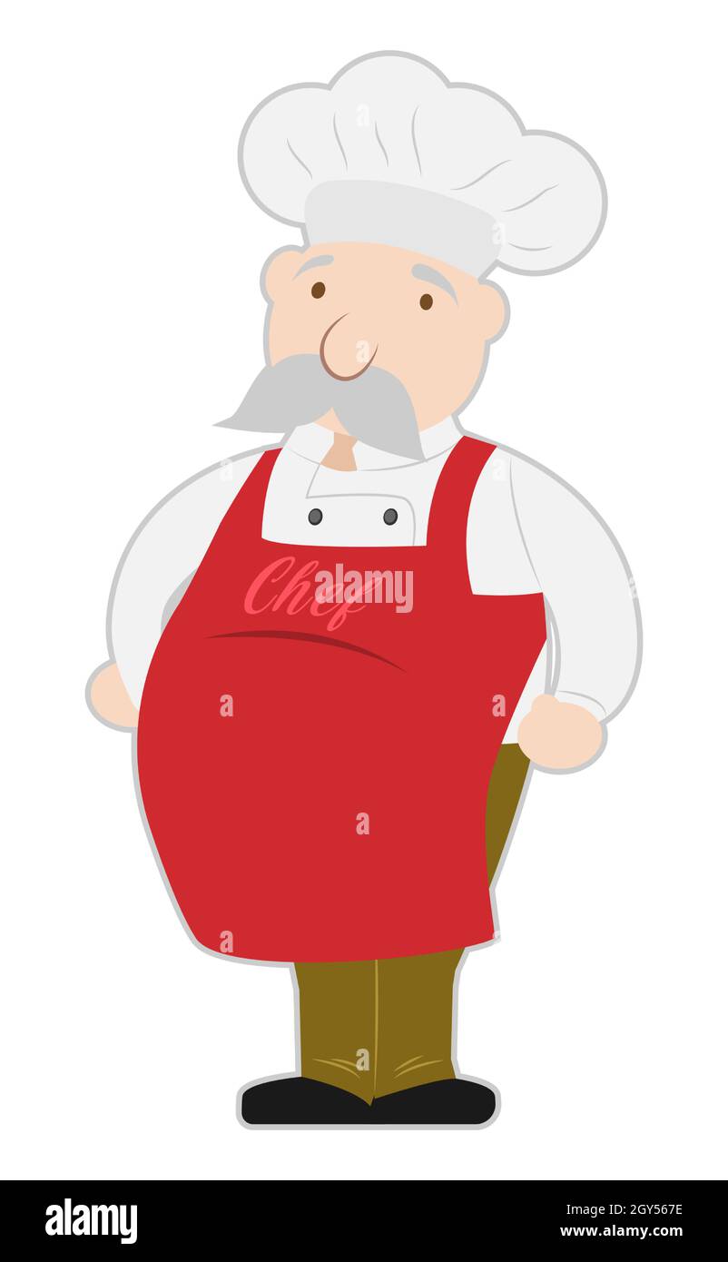 Cute cartoon chef on white background. Poster, card, banner, background ...