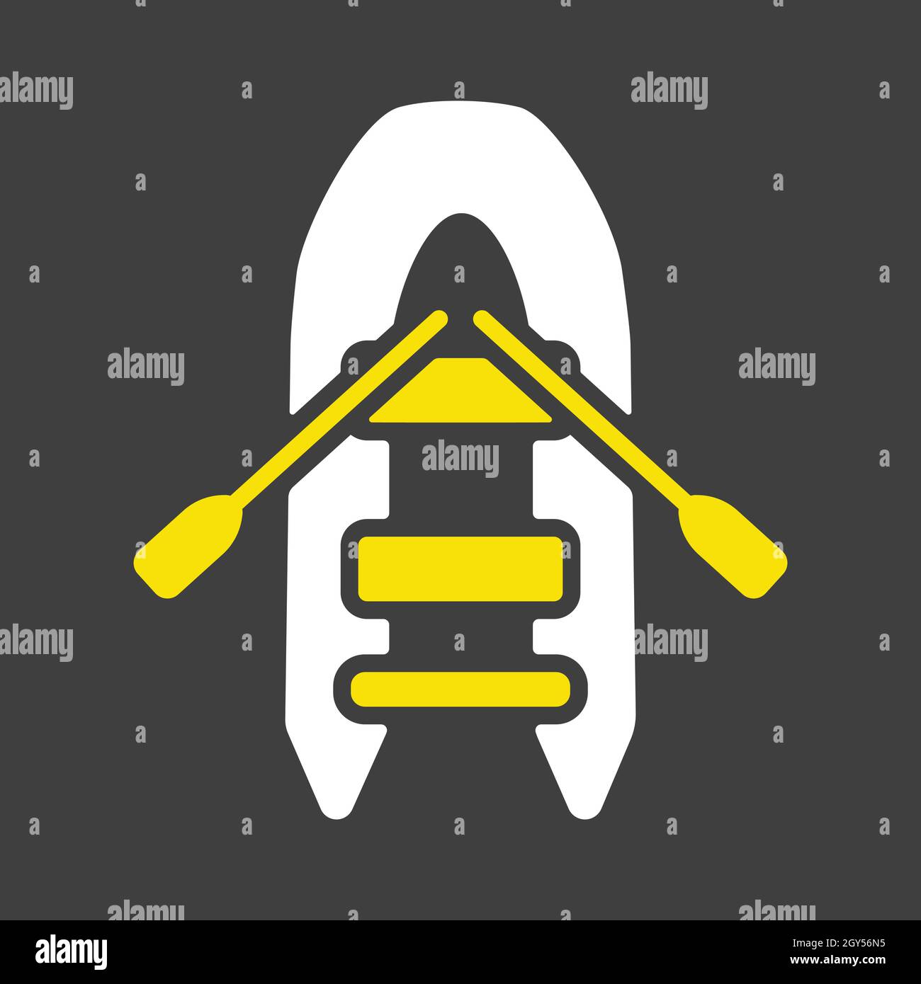 Inflatable rubber boat flat vector glyph icon on dark background. Graph ...