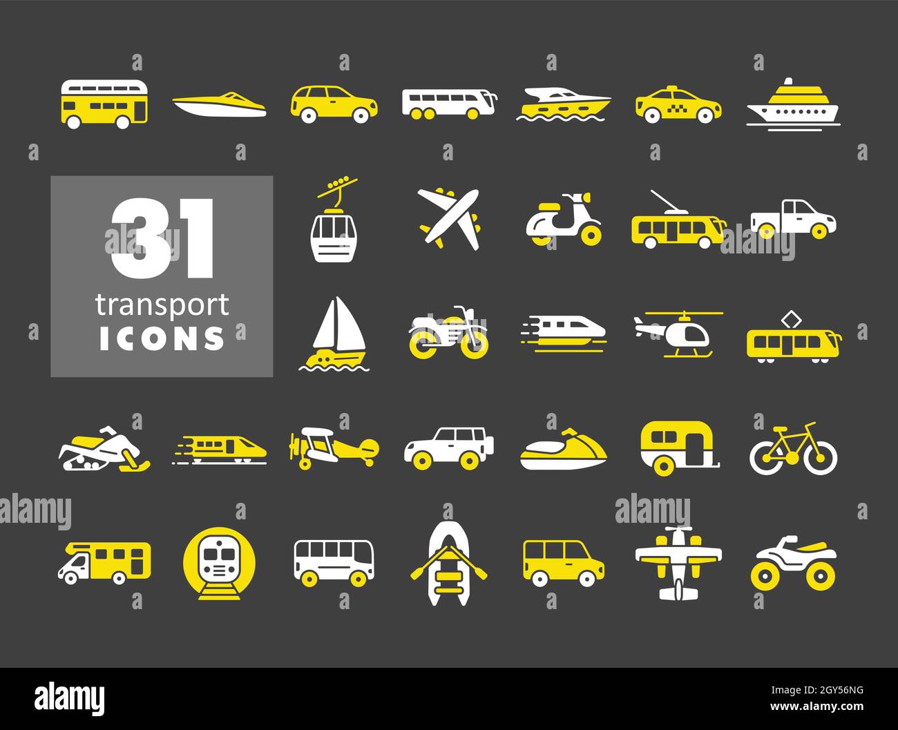 Transportation vector flat icon set on dark background. Graph symbol ...