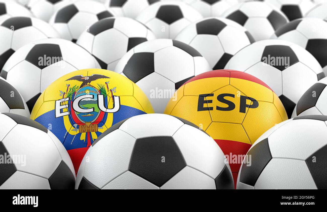 Spain vs. Ecuador Soccer Match - Leather balls in Spain and Ecuador ...