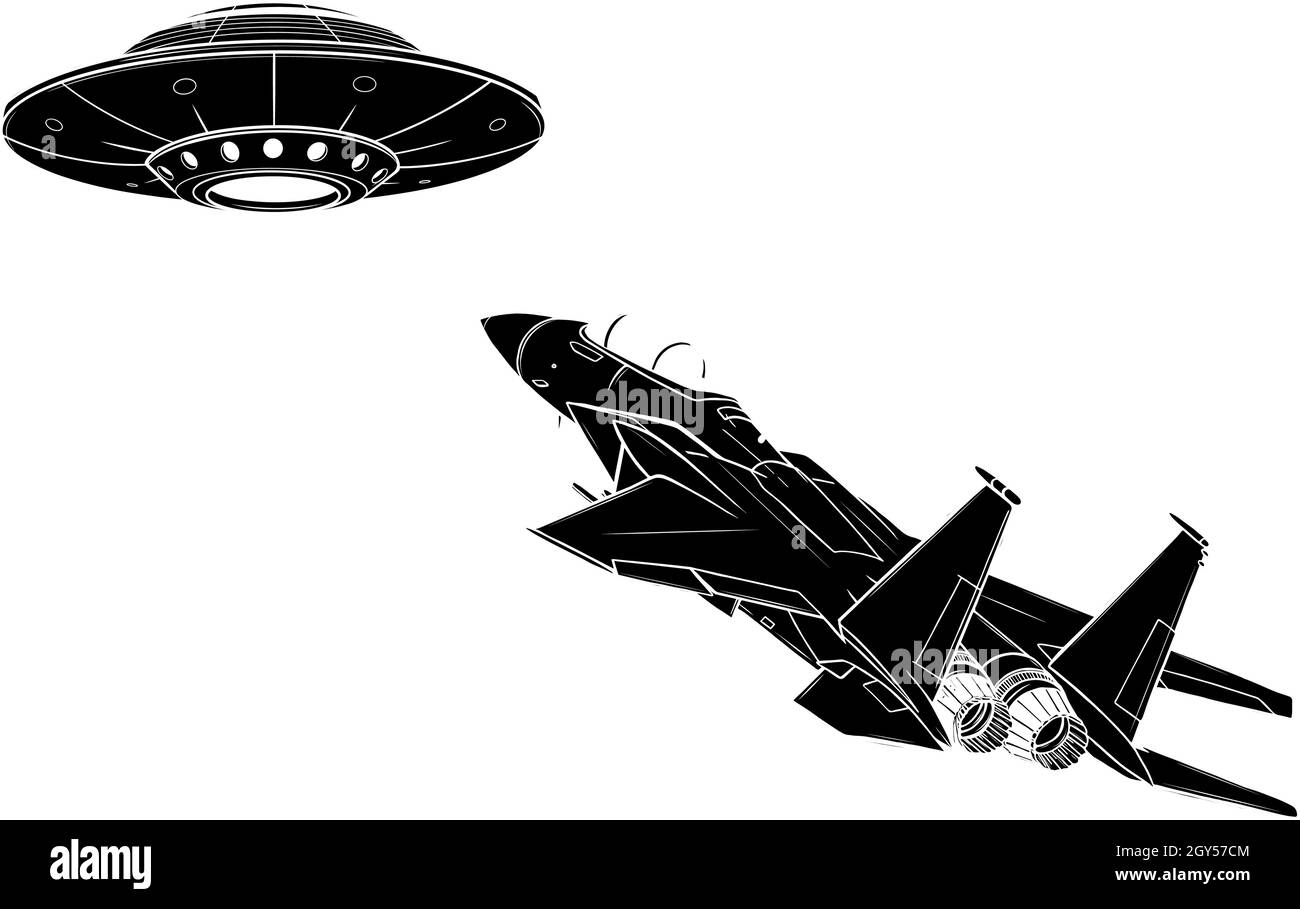 Vector illustration of silhouette ufo fight with jet Stock Vector Image ...