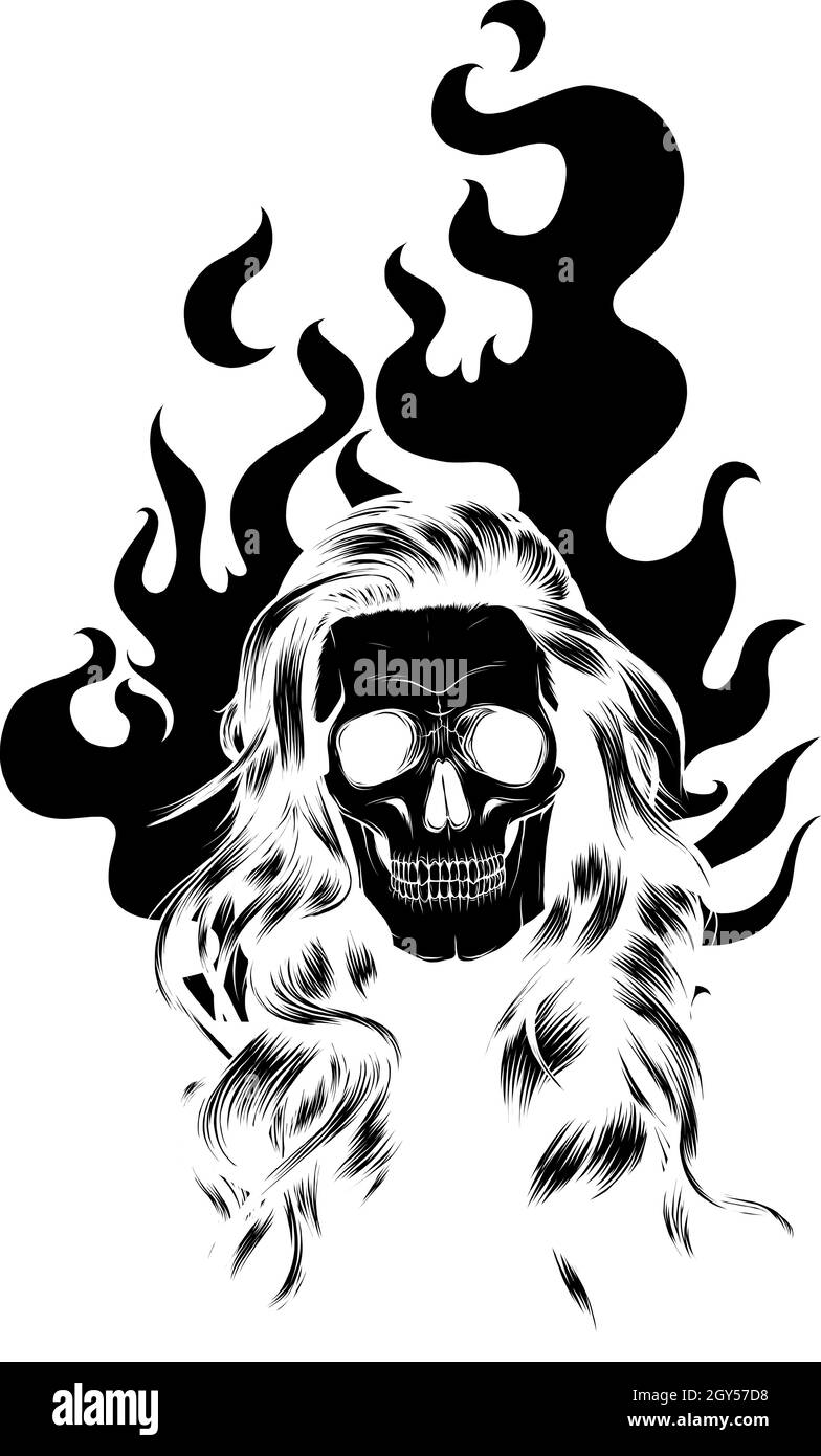 Silhouettes of Flaming Skulls, Old School Fire Logo Vector Illustration ...