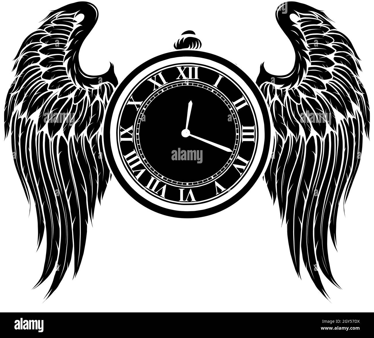 vector illustration of silhouette clock with wings Stock Vector Image ...
