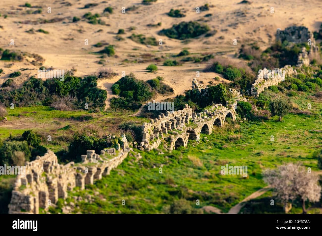 Historical ruins in Side, Antalya, Turkey. Aerial Stock Photo - Alamy
