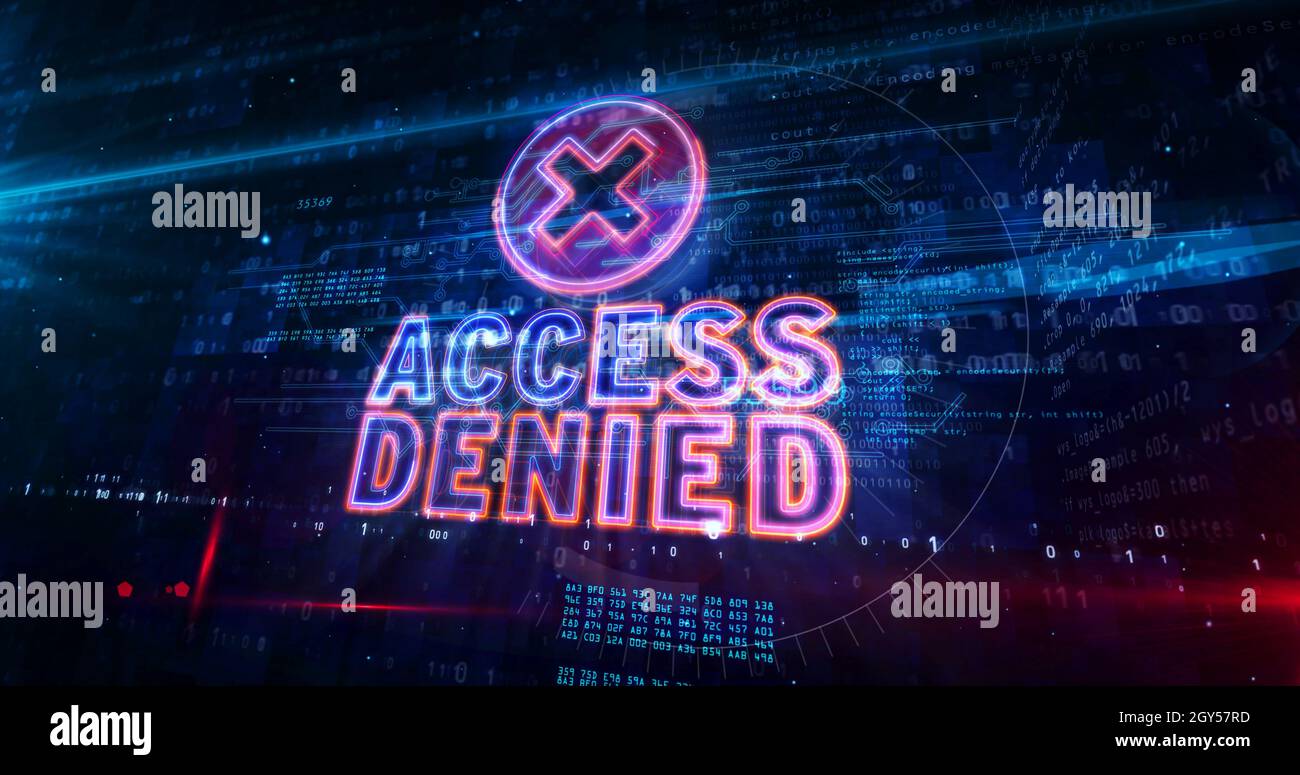 Access Denied neon sign concept, cyber security and computer system ...