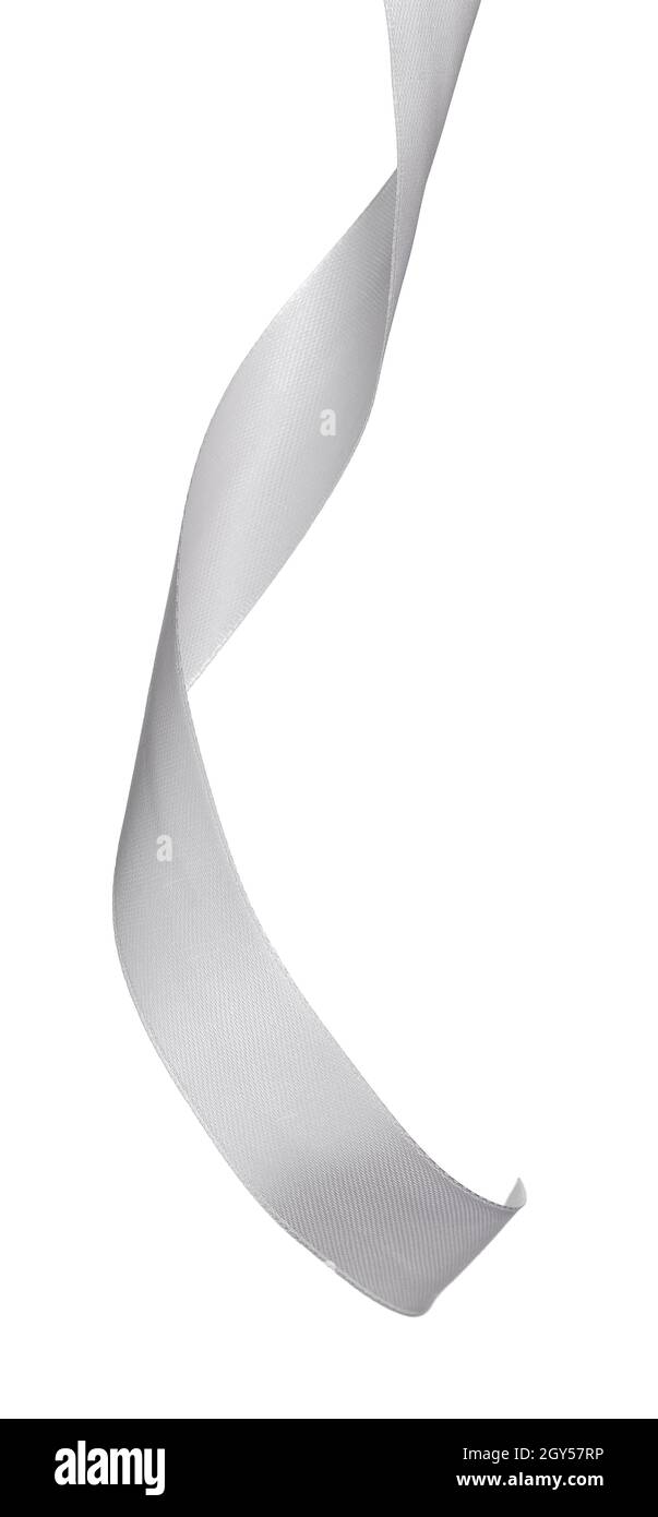 Vertical silver satin ribbon isolated on white background Stock Photo ...