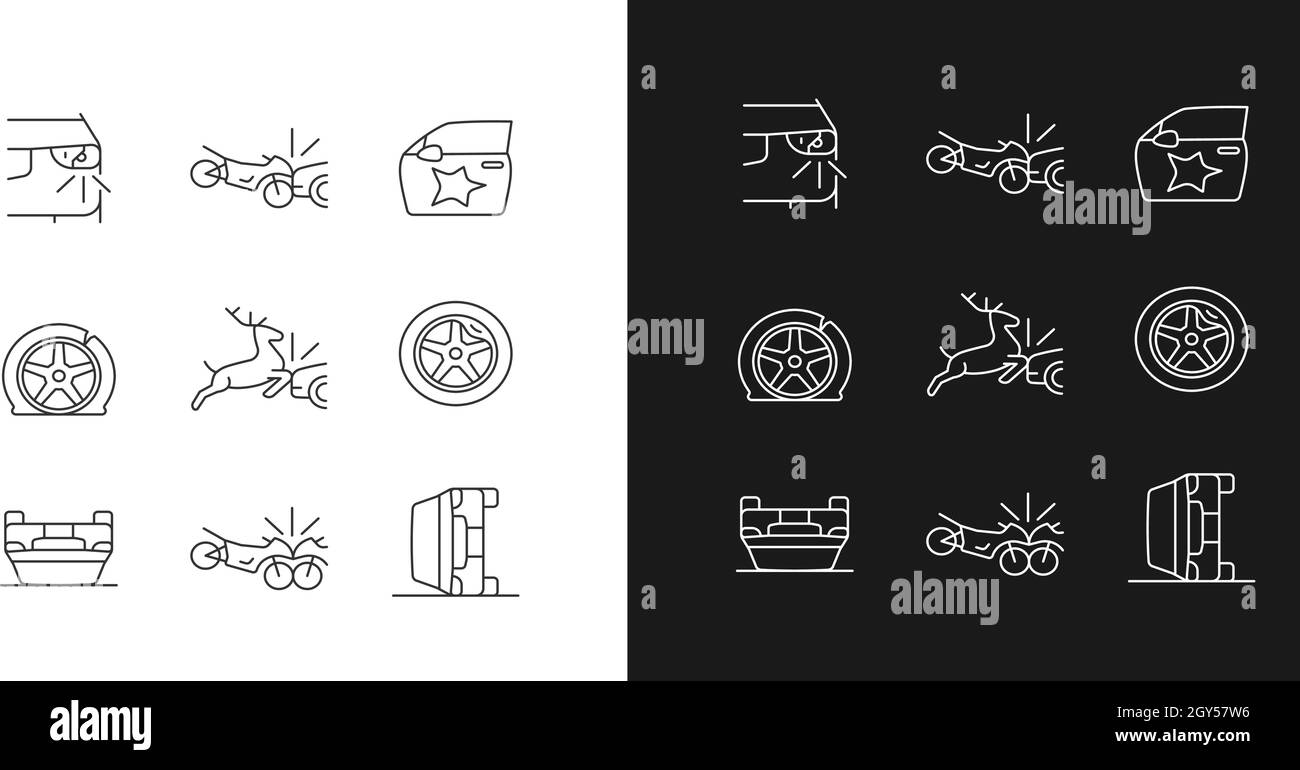 Common car crashes linear icons set for dark and light mode Stock ...