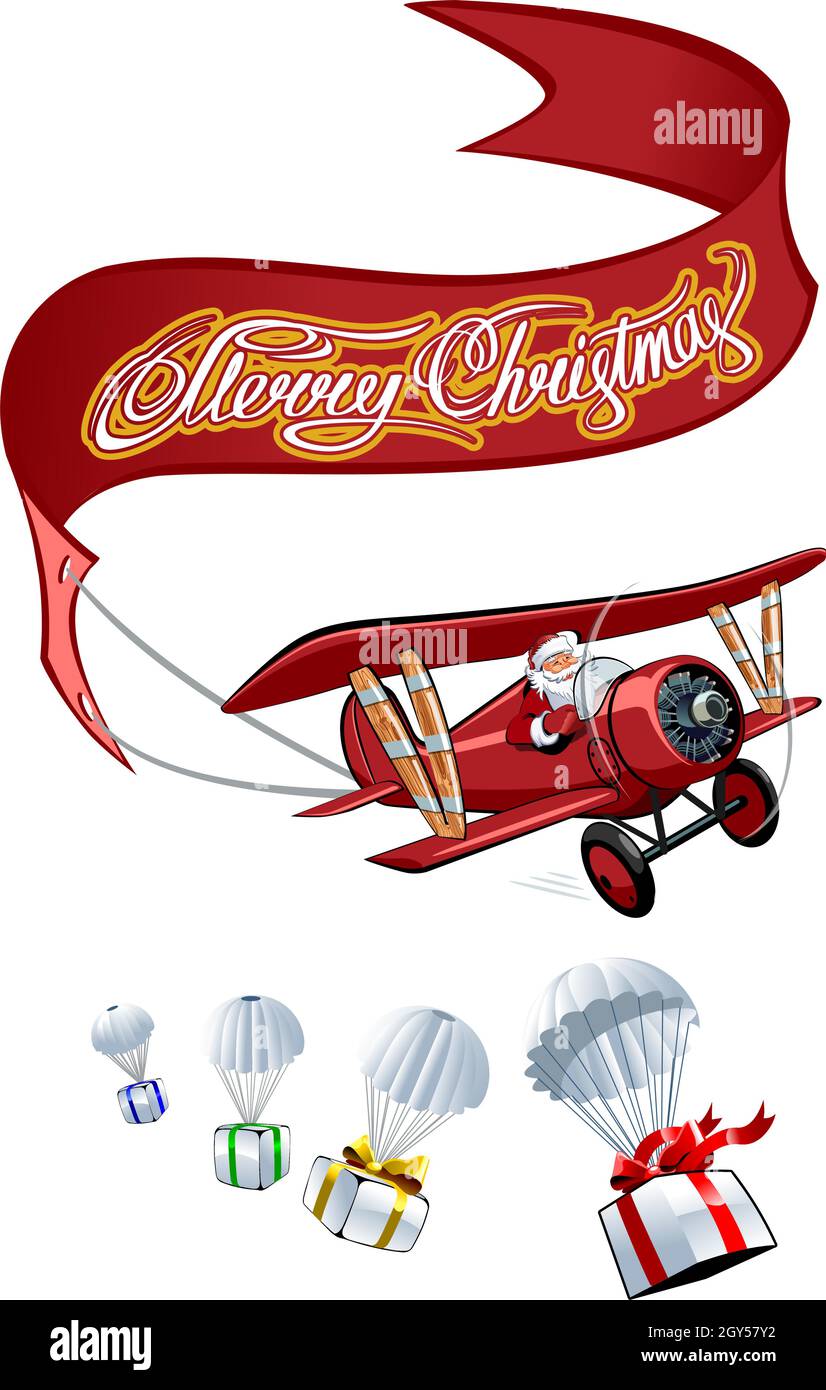 Vector Cartoon retro Christmas airplane with banner. Available EPS-10 ...