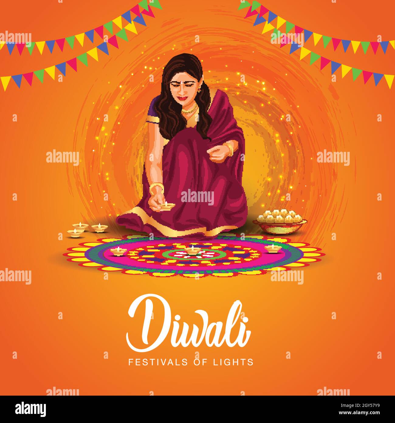 Indian festival of Diwali celebration background with decorated Rangoli ...