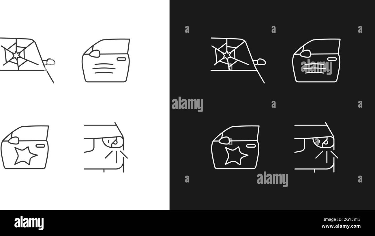 Auto accident types linear icons set for dark and light mode Stock ...