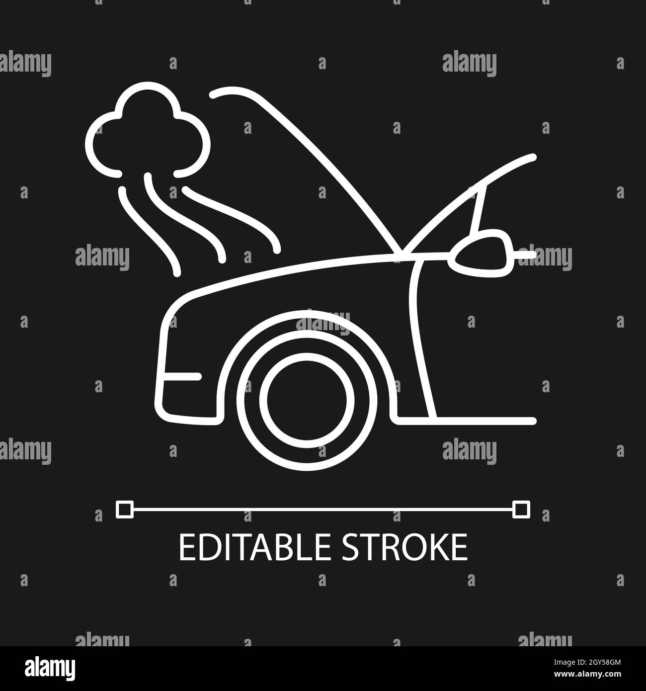 Car engine damage white linear icon for dark theme Stock Vector Image ...