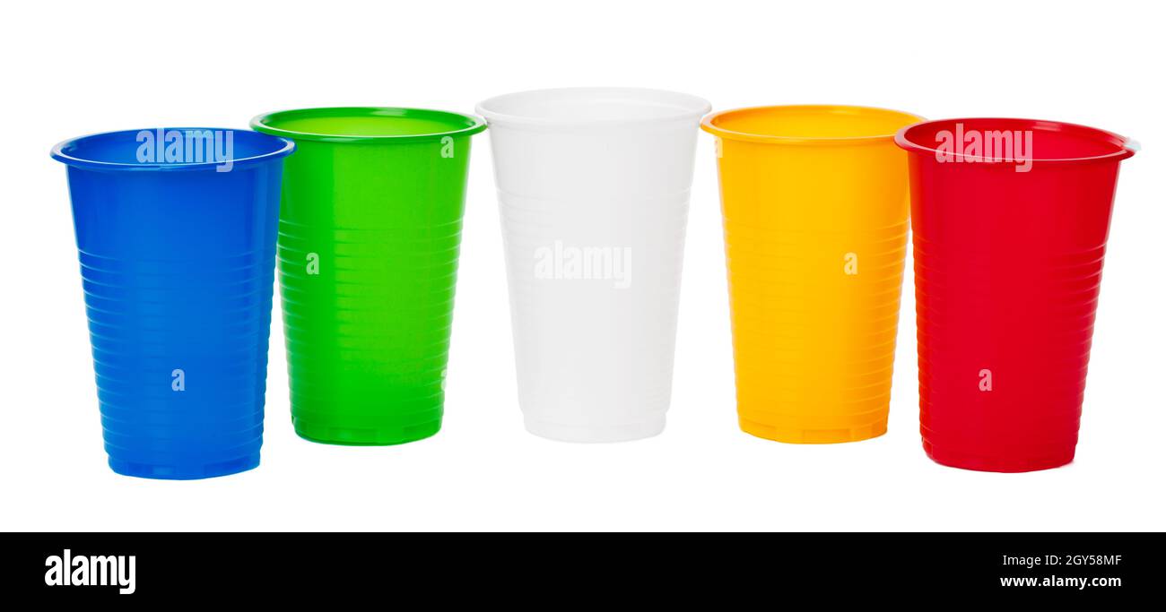Colored disposable cups for drinks isolated on white Stock Photo - Alamy