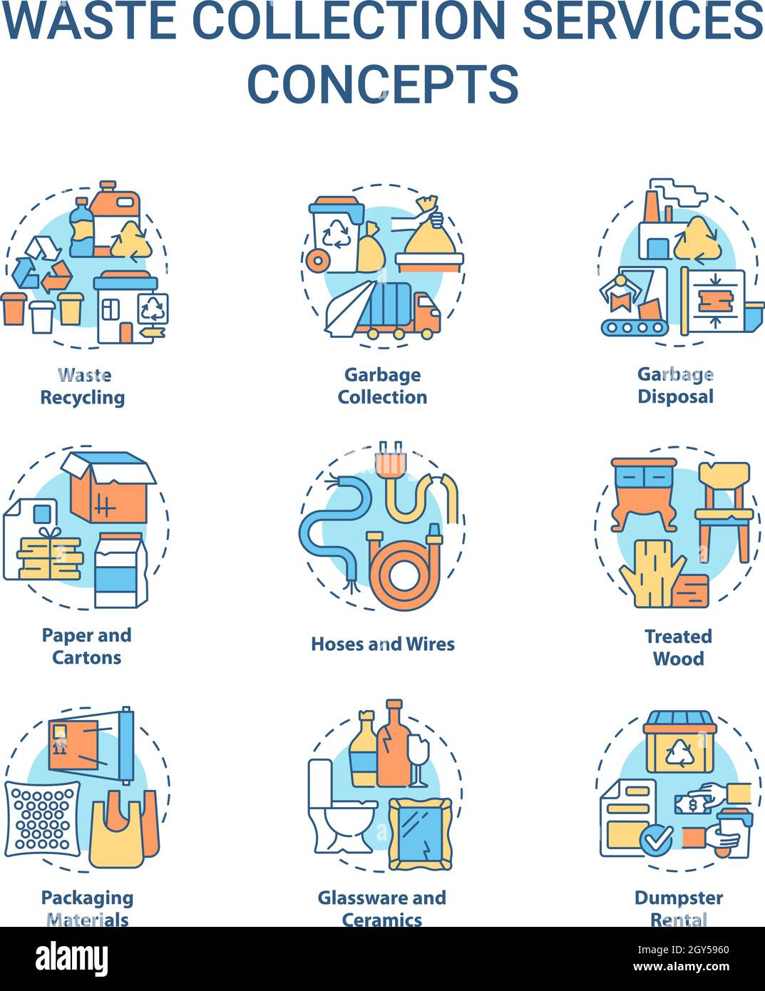Waste collection services concept icons set Stock Vector Image & Art ...
