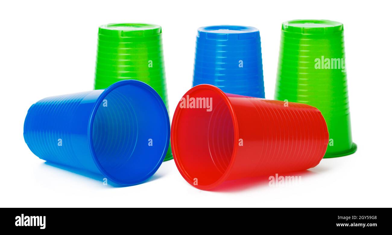 Colored disposable cups for drinks isolated on white Stock Photo - Alamy