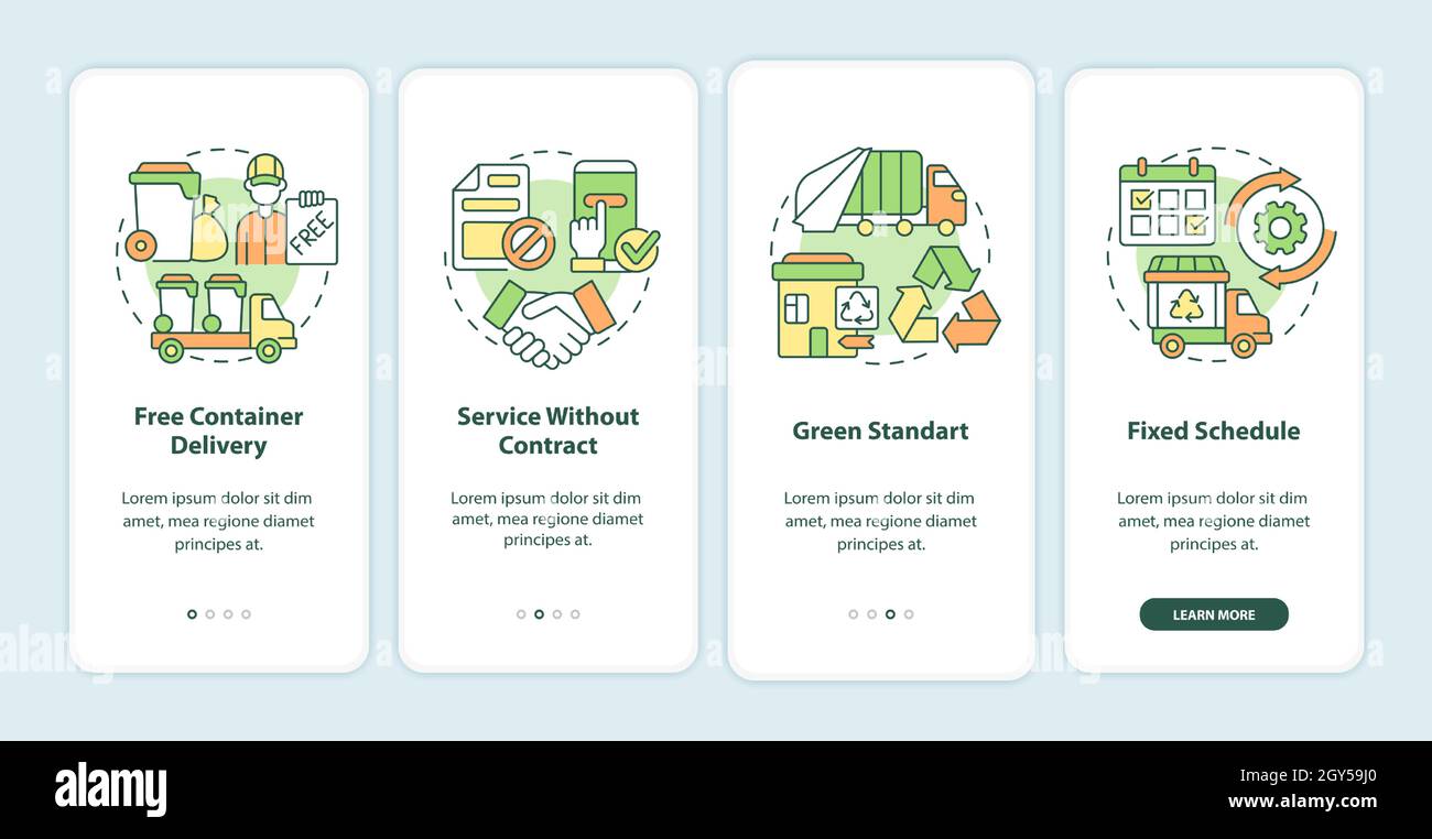 Waste collection service offers onboarding mobile app page screen Stock ...