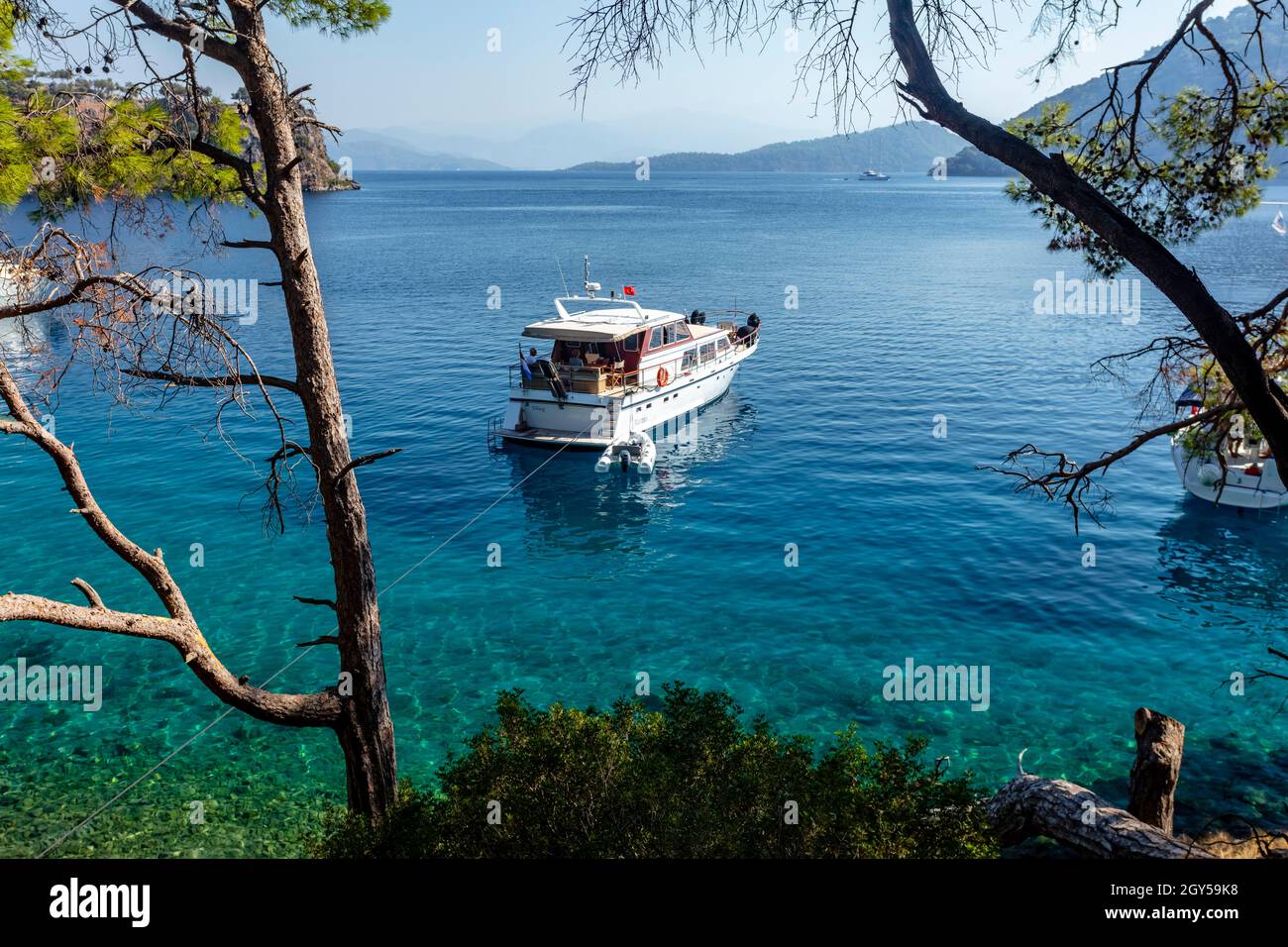 Classic motor yacht in Fethiye Bay, Turkey Stock Photo - Alamy