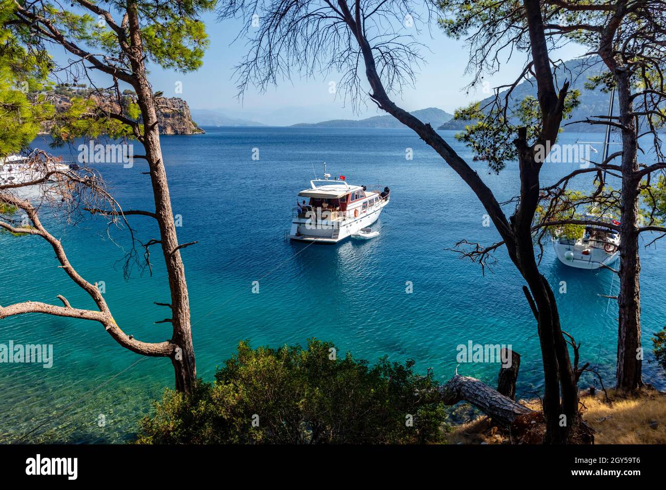 Classic motor yacht in Fethiye Bay, Turkey Stock Photo - Alamy