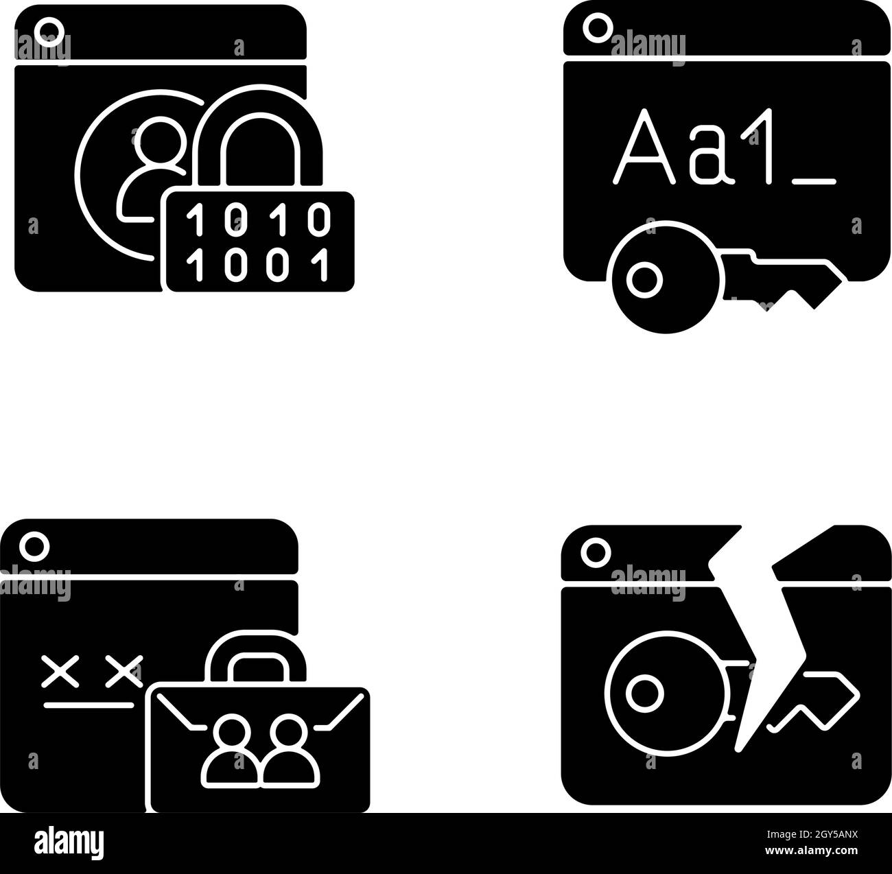 Password encryption black glyph icons set on white space Stock Vector ...