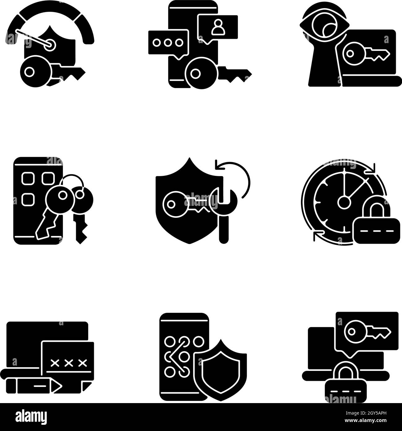 Password requirements black glyph icons set on white space Stock Vector ...
