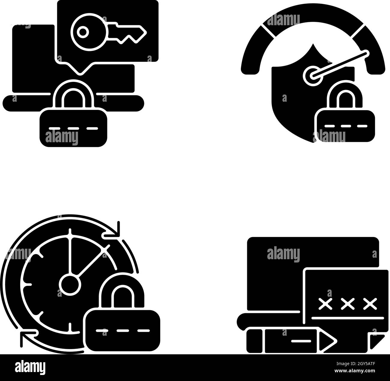 Laptop passwords black glyph icons set on white space Stock Vector ...