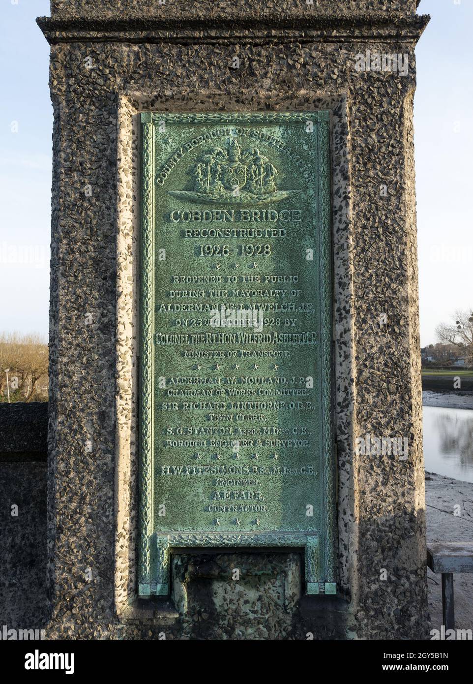 Plaque displayed on Cobden Bridge to celebrate the reconstruction of ...