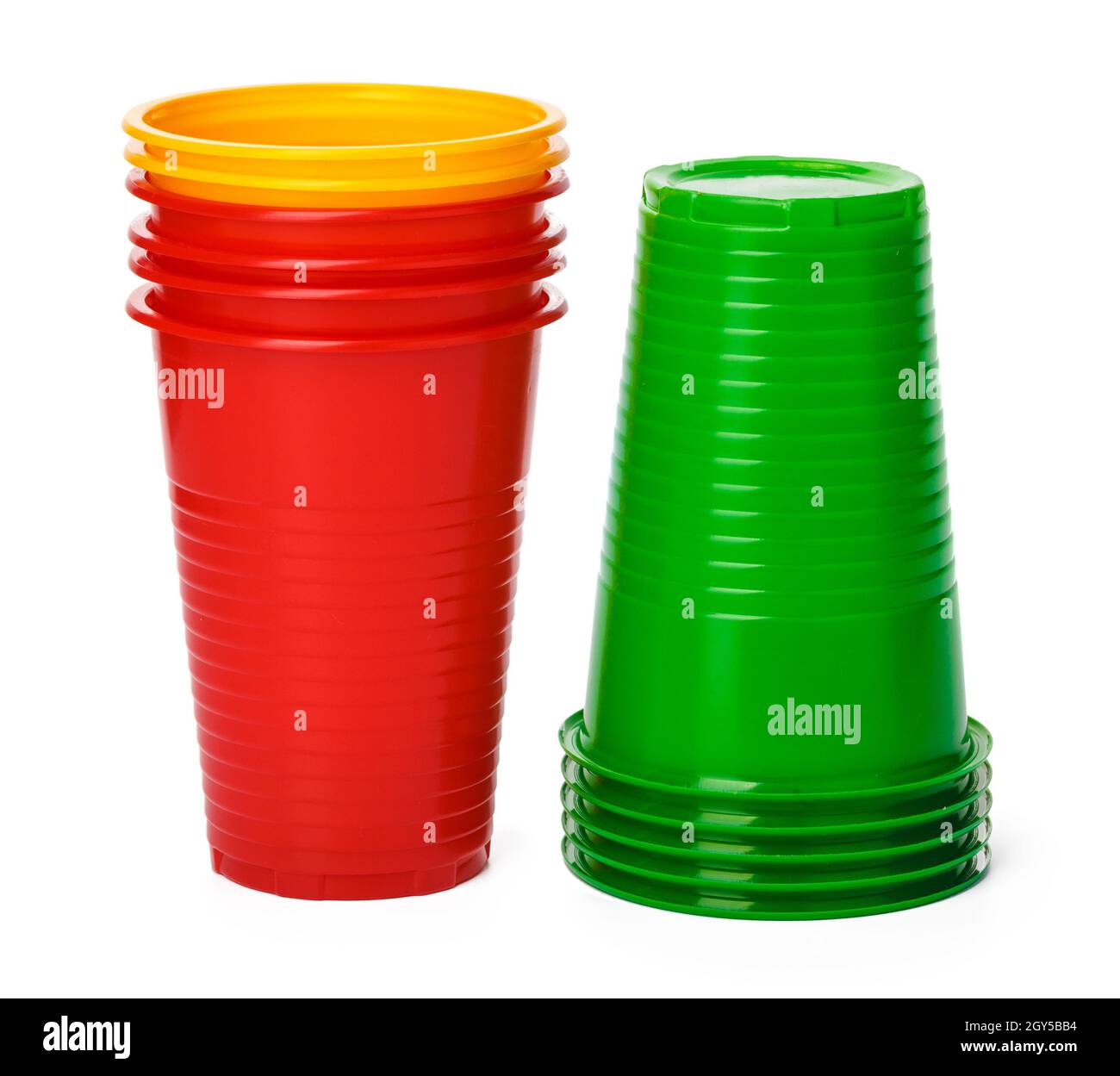 Colored plastic cups isolated on white background Stock Photo - Alamy