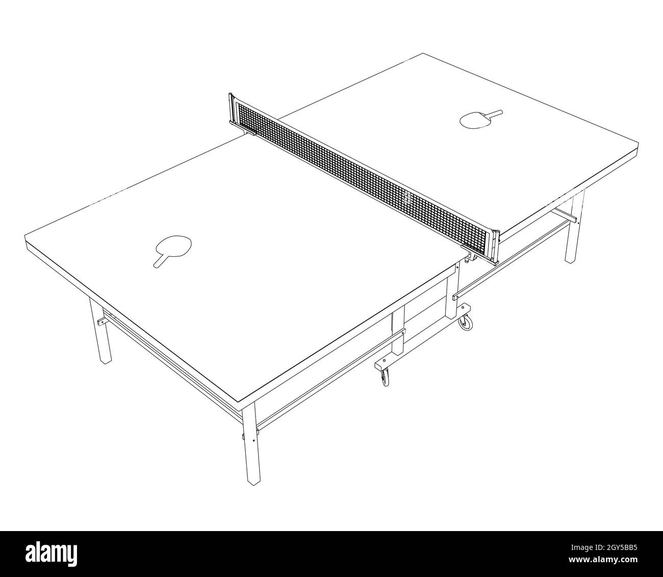 Contour of a tennis table with tennis rackets from black lines isolated ...