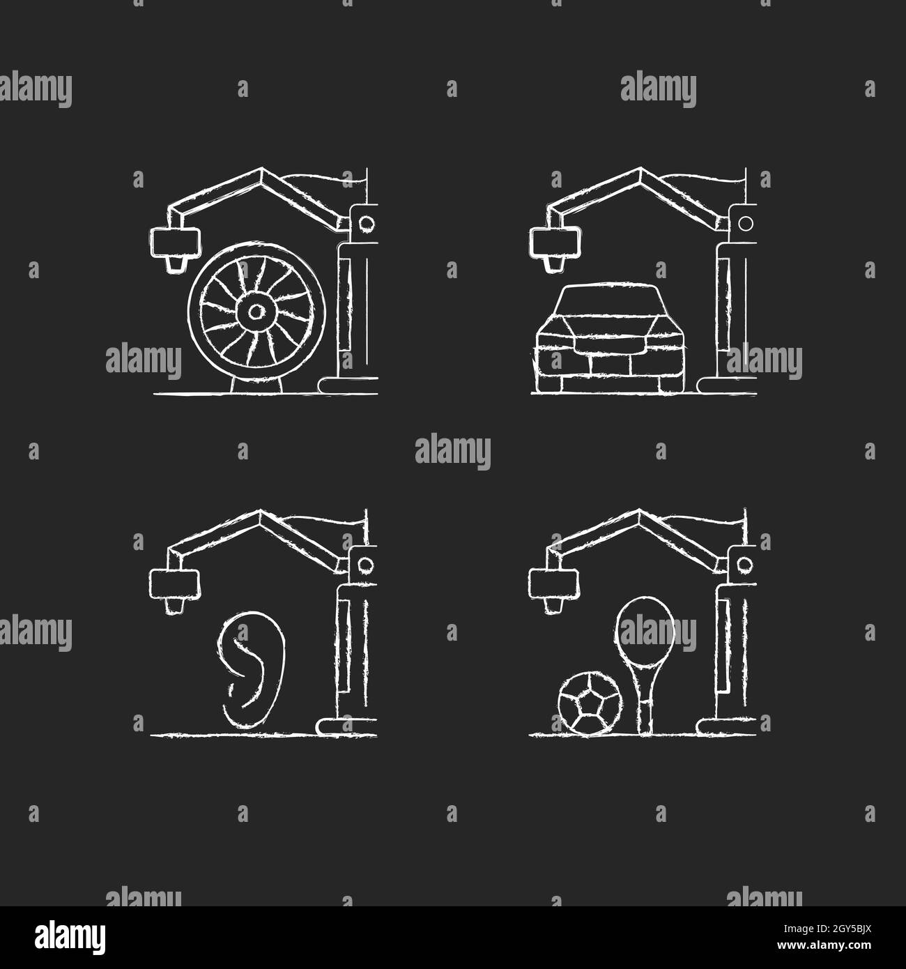 Manufacturing process chalk white icons set on dark background Stock ...