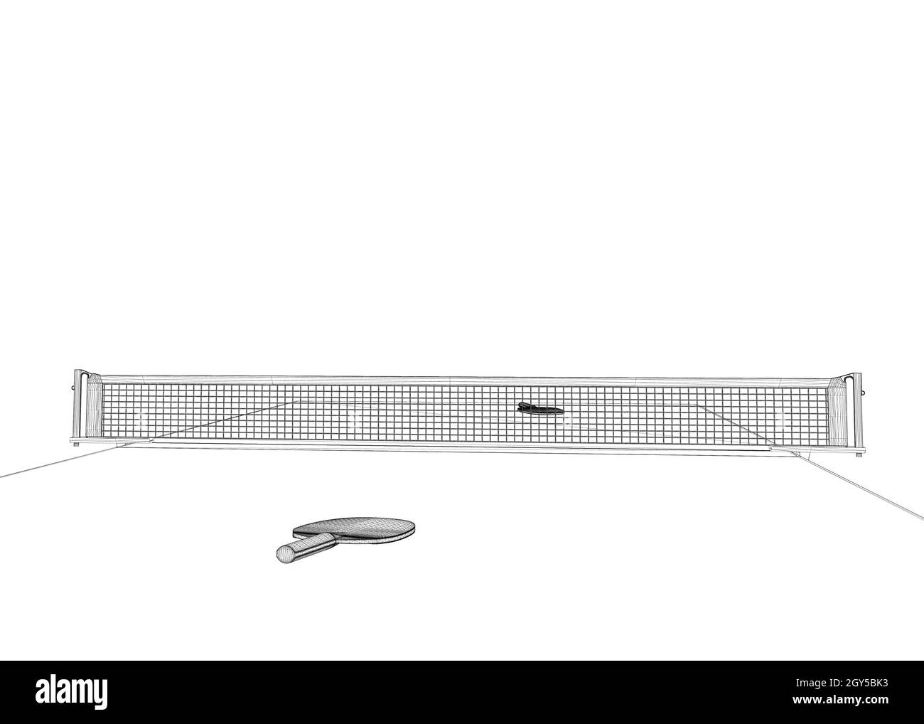 Wrieframe of a tennis table with tennis rackets from black lines ...