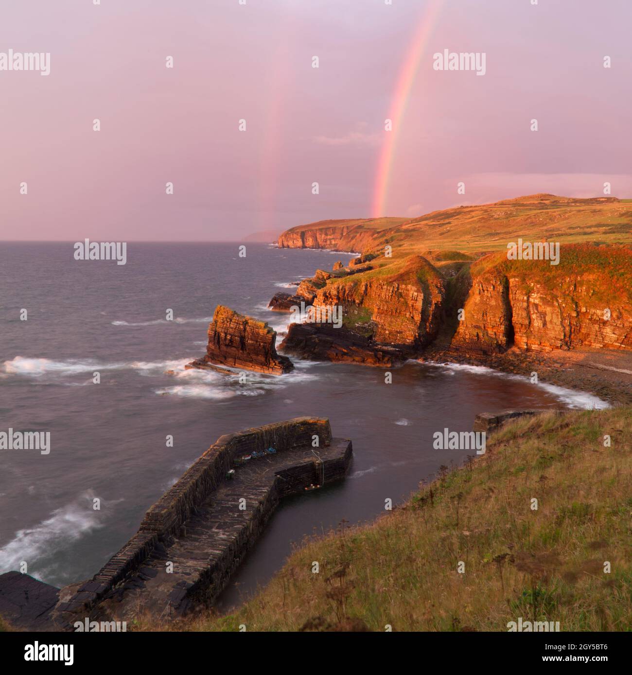 Rainbow at Latheronwheel Harbour, Caithness, Scotland Stock Photo - Alamy