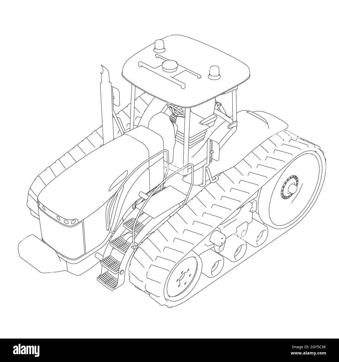 Contour of a tractor on tracks from black lines isolated on a white ...