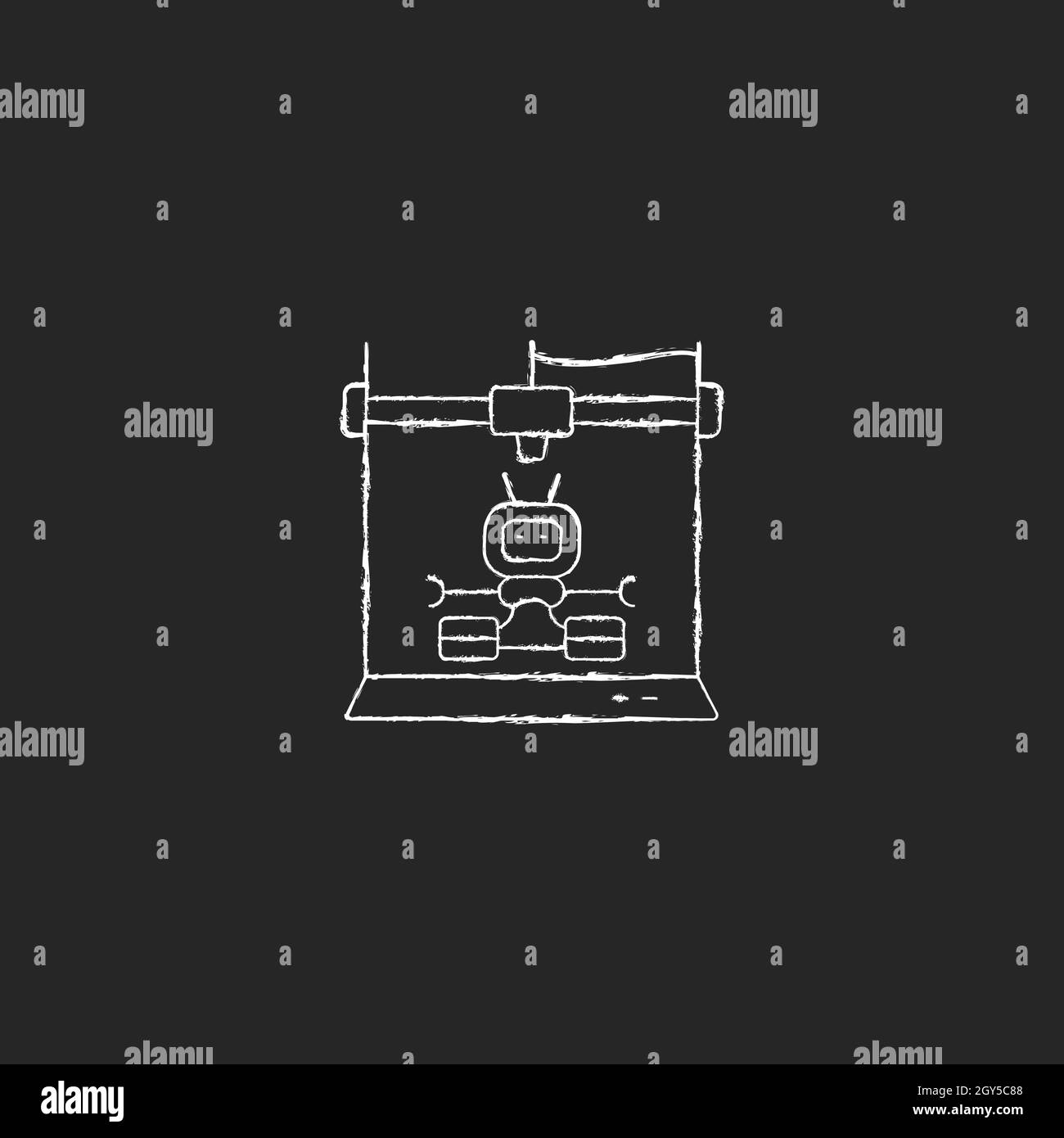 3d robots printing chalk white icon on dark background Stock Vector ...