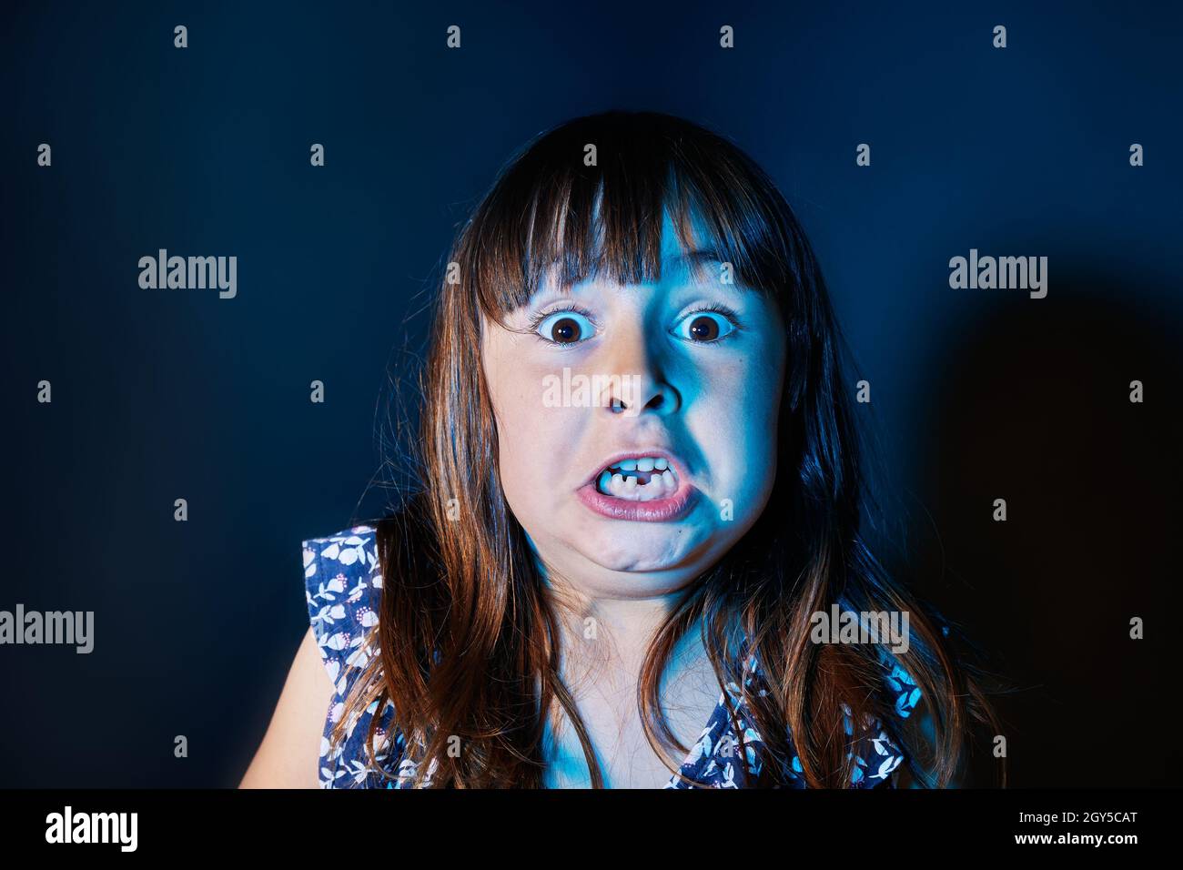 5-year-old Caucasian girl scared on halloween Stock Photo - Alamy
